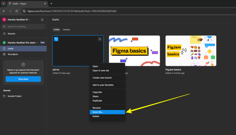 How To Move Figma File From Draft to Project - Pttrns